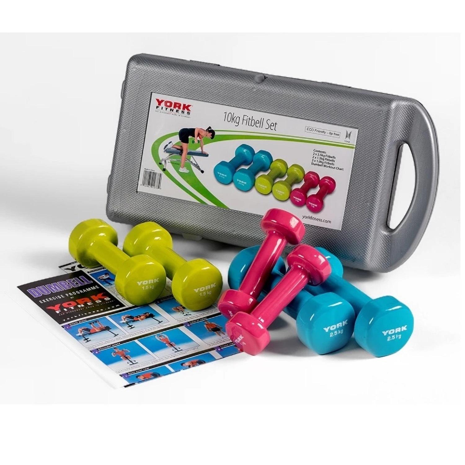 York 10Kg Vinyl Dipped Dumbbell Set (in a Case)
